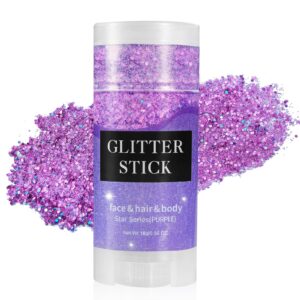 mysense purple body glitter stick,singer concert outfit face glitter makeup,festival rave pride accessories,hair glitter gel for kids women,sparkling mermaid sequin chunky glitter face paint,0.56oz