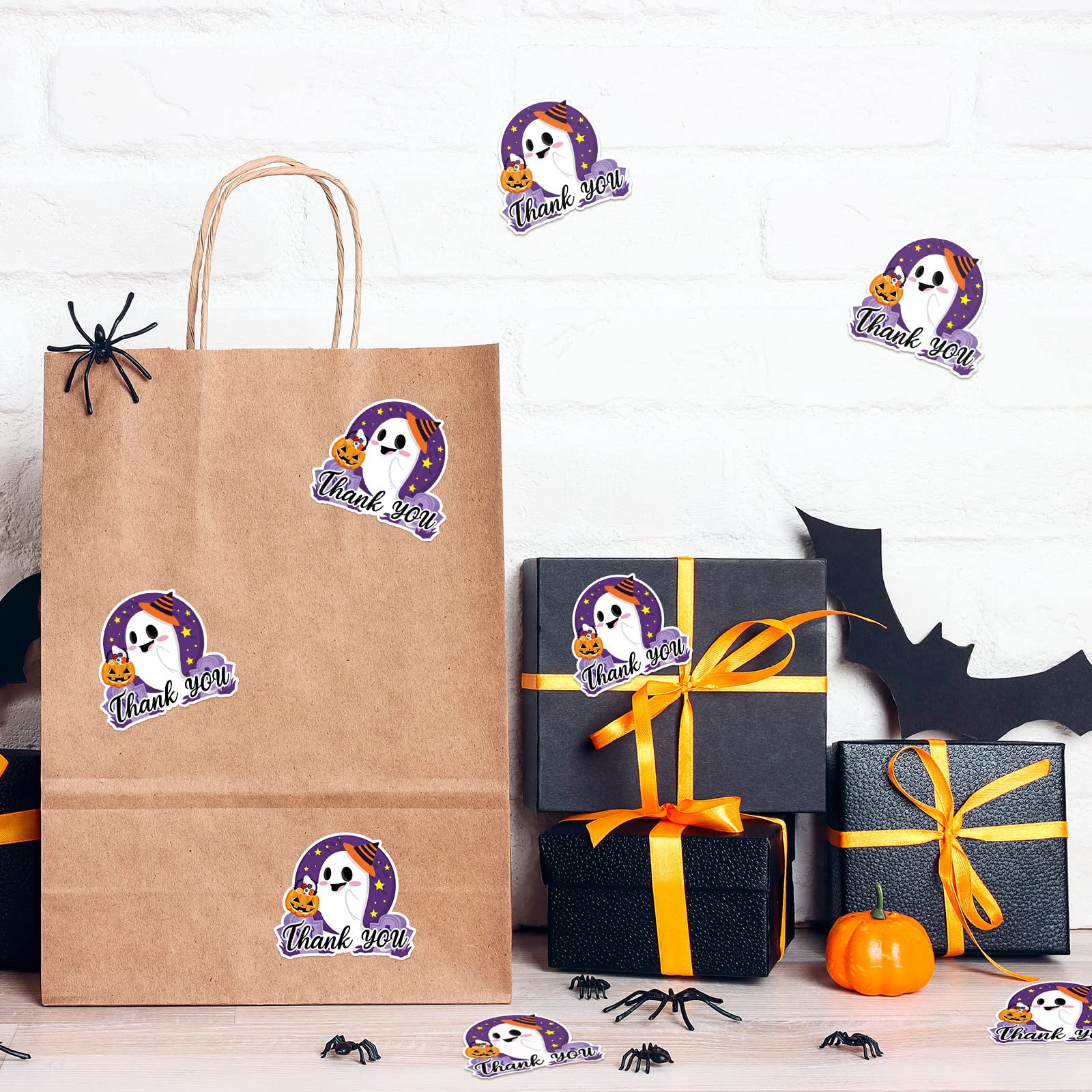 Whaline 225Pcs Halloween Stickers Funny Small Business Thank You Stickers Halloween Cute Ghost Stickers for Halloween Envelopes Sealing Goodie Treat Bags Party Gift Favors Box Cards Decoration