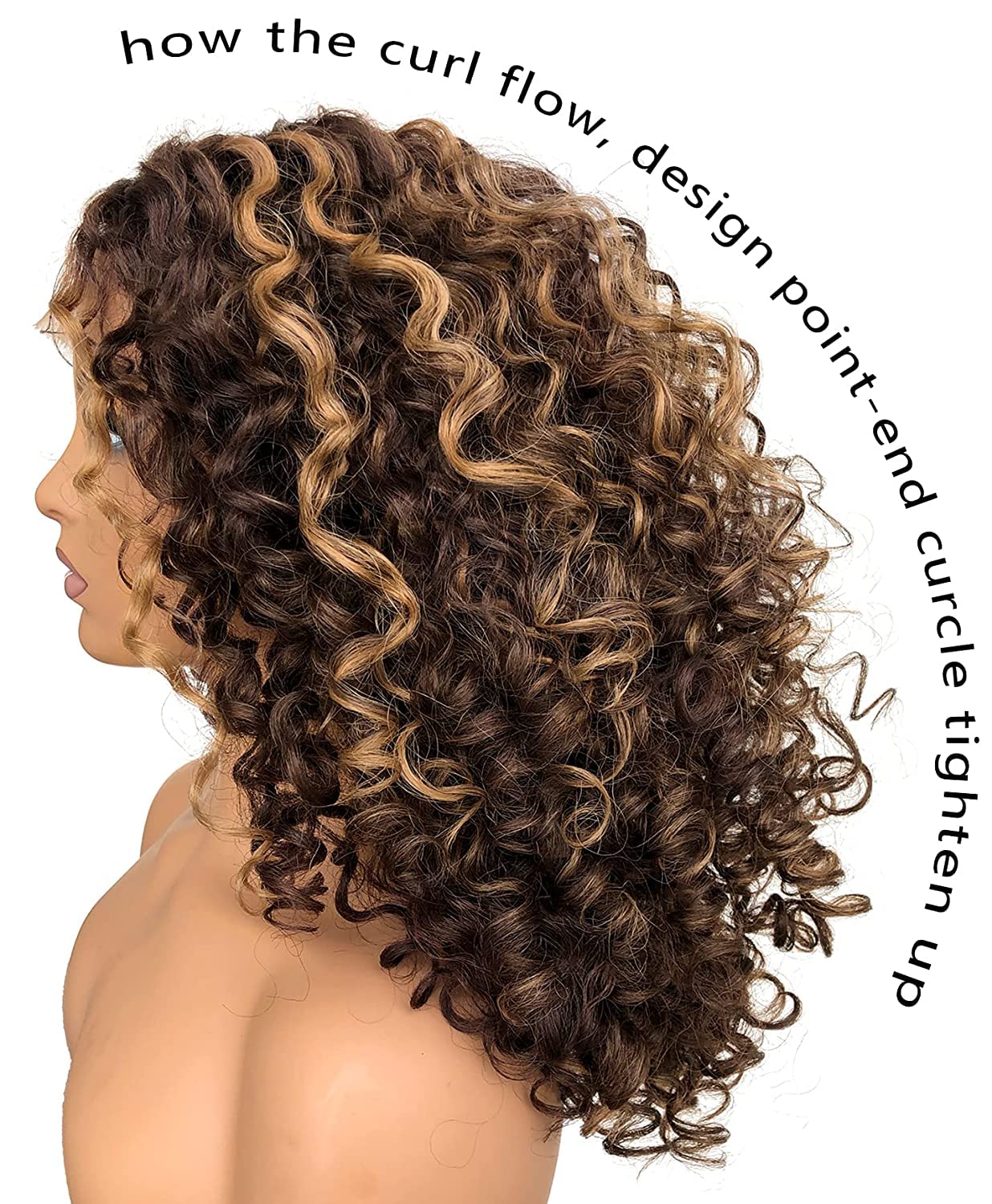 MITIMTES 16inch P4/27 Omber Honey Blonde Highlight HD Glueless Curly Lace Front Wig Pre Plucked with Babyhair Human Hair Blend Synthetic Short Curly Frontal Wig for Black Women