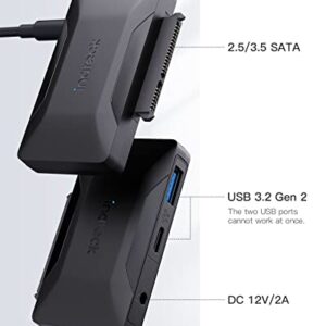 Inateck SATA to USB 3.2 Gen 2 Adapter, Hard Drive Adapter Cable for 2.5/3.5 Inch SSD/HDD, 12V/2A Power Adapter Included, Bi-Directional Transfer