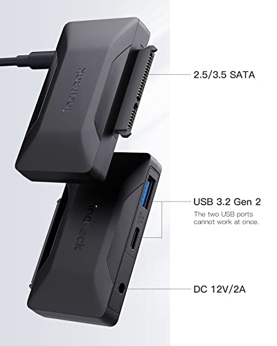 Inateck SATA to USB 3.2 Gen 2 Adapter, Hard Drive Adapter Cable for 2.5/3.5 Inch SSD/HDD, 12V/2A Power Adapter Included, Bi-Directional Transfer