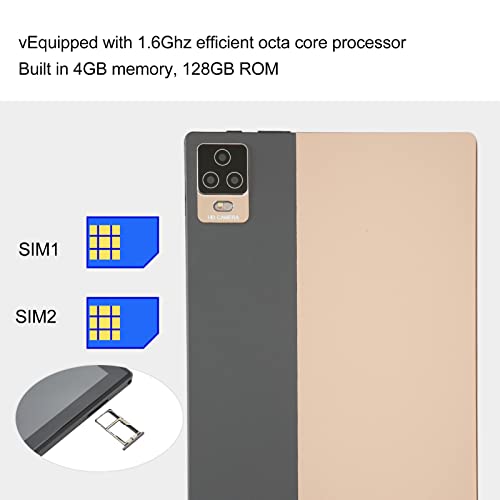 10.1in Tablet PC,FHD Screen Android Tablet,Octa Core Chip 4G RAM 128G ROM Tablet, Dual SIM Dual Standby 7000mAh Battery Tablet,Tablet with Dual Speakers(Gold)