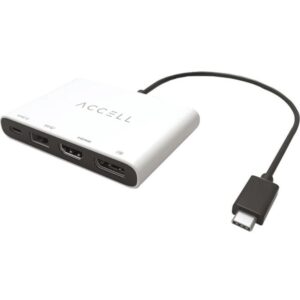 accell usb-c mobile multiport adapter - displayport 1.4, hdmi 8k, usb 3.1 gen 2, 90w power delivery - u241b-001f, white