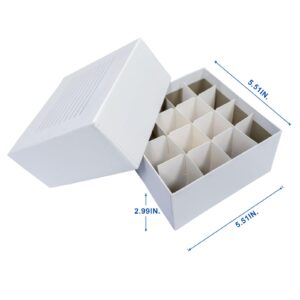 CryoKING 16-Well Freezer Box for 50ml Tubes - Durable Cardboard Microtube Storage Box with Lids, White Cryo Boxes, 5 Pcs/Pack