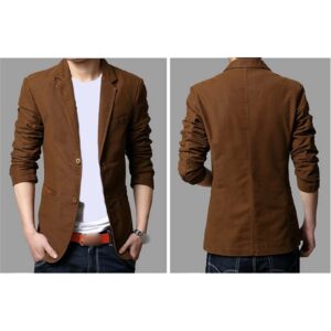 Men's 2 Buttons Casual Sport Coats Lightweight Single Breasted Slim Fit Suit Blazer Cotton Formal Dress Jackets (Brown,Large)