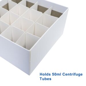 CryoKING 16-Well Freezer Box for 50ml Tubes - Durable Cardboard Microtube Storage Box with Lids, White Cryo Boxes, 5 Pcs/Pack