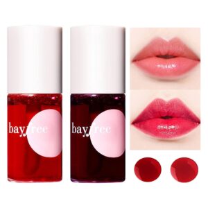 2 colors lip tint stain, plump lip gloss moisturizing tinted for cheek & lip, long lasting, glossy korean mini liquid lipstick, easy apply