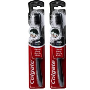 colgate 360 charcoal infused toothbrush, floss-tip bristles, soft (colors vary) - pack of 2