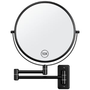 anfauny 9 inch wall mounted makeup mirror - 1x/10x double-sided magnifying mirror - 360° swivel vanity mirror [foldable & extendable design & anti-rust] shaving cosmetic wall mirror for bathroom