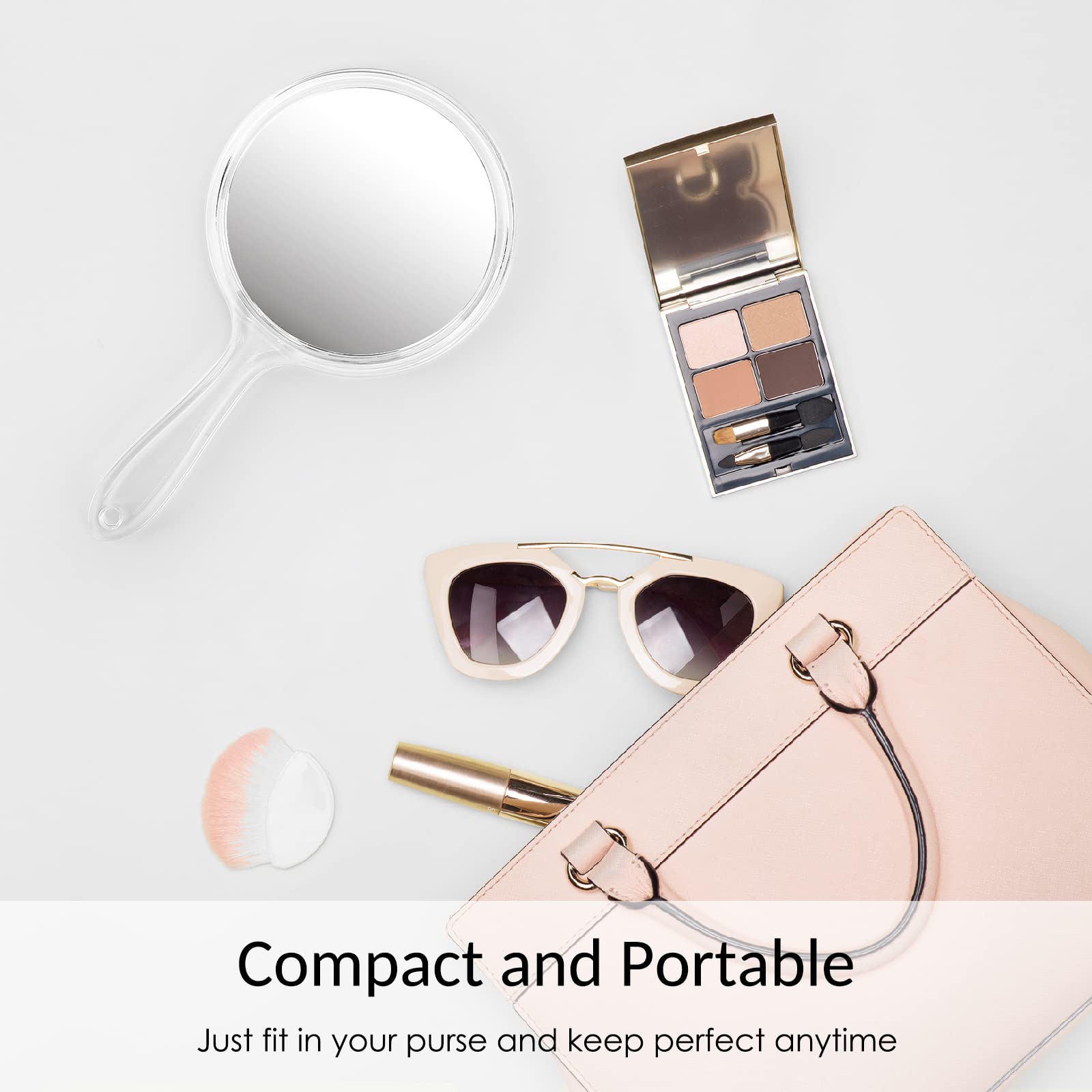 D Handheld Mirror with Handle, Hand Mirror Small Doule Sided Magnifying Mirror 1X 2X, Handle Makeup Mirror, Acrylic Handheld Mirror Rounded Shape, Transparent 1 PCS