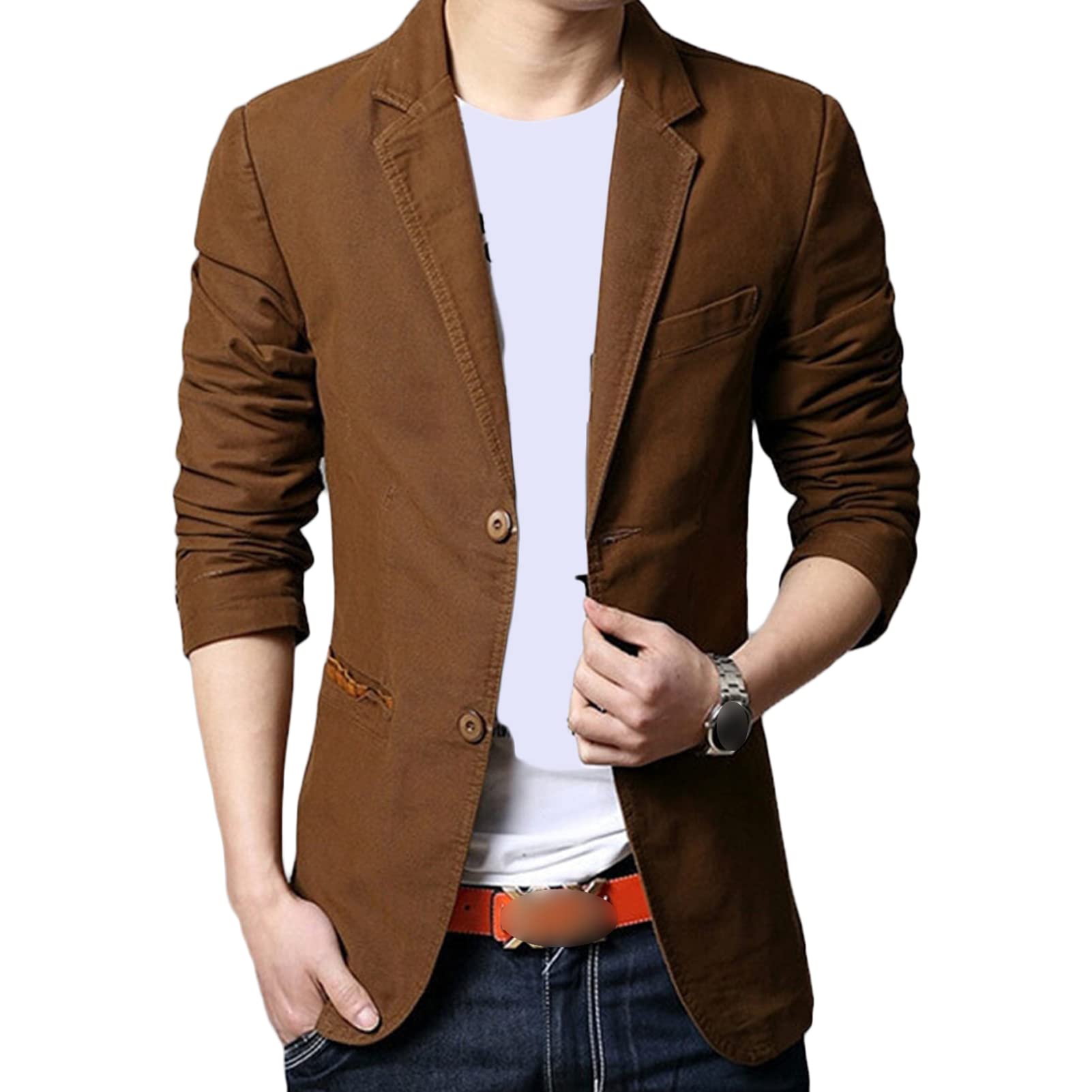 Men's 2 Buttons Casual Sport Coats Lightweight Single Breasted Slim Fit Suit Blazer Cotton Formal Dress Jackets (Brown,Large)