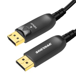 soeybae 8k fiber displayport cable 150ft/50m, 8k dp 1.4 cable, support 32.4gbps ultra high speed, 8k@60hz, 4k@144hz, compatible with graphics card, vr headset, projector