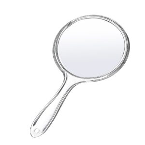 d handheld mirror with handle, hand mirror small doule sided magnifying mirror 1x 2x, handle makeup mirror, acrylic handheld mirror rounded shape, transparent 1 pcs