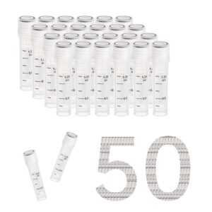 cryoking cryovials sterile tubes 2ml lab vials with caps cryovial for low temperature storage, bag of 50