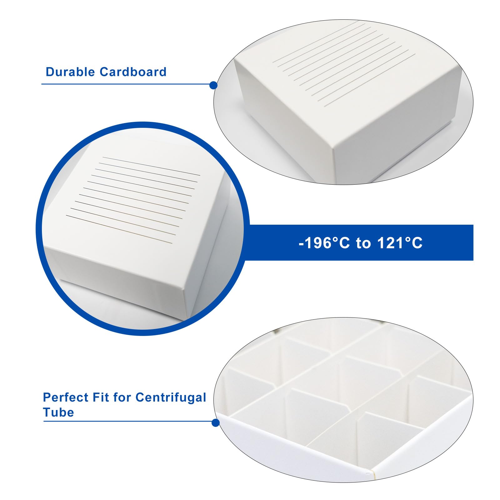 CryoKING 16-Well Freezer Box for 50ml Tubes - Durable Cardboard Microtube Storage Box with Lids, White Cryo Boxes, 5 Pcs/Pack