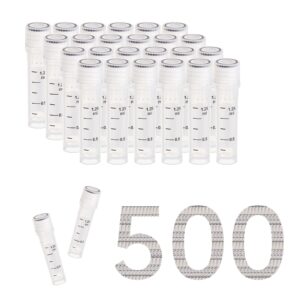 cryoking cryovials sterile tubes 2ml lab vials with caps cryovial for low temperature storage, pack of 500