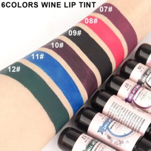 evpct 6 Colors Dark Black Blue Green Purple Rose Red Matte Liquid Lipstick for Women, Wine Lip Tint Stain Makeup Sets Long Lasting Waterproof Wine Bottle Colored 24 Hours Lipstick Lip Stain Peel off