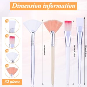 32 Pcs Face Mask Fan Brush Applicator Set Soft Fan Brush Flat Head Facial Brush Esthetician Mask Brush Cosmetic Makeup Tools for Eyelash Extension Peel Mud Clay Mask Cream (Pink)