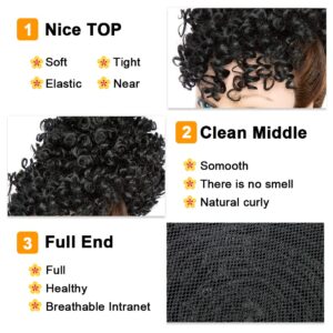 MODSIGHT Afro Puff Drawstring Ponytail with Bangs, Black Kinky Curly Ponytail Bun with Bangs Updo Hairpieces, Short Afro Puffs with Bang for Black Women (Natural Black 1B)