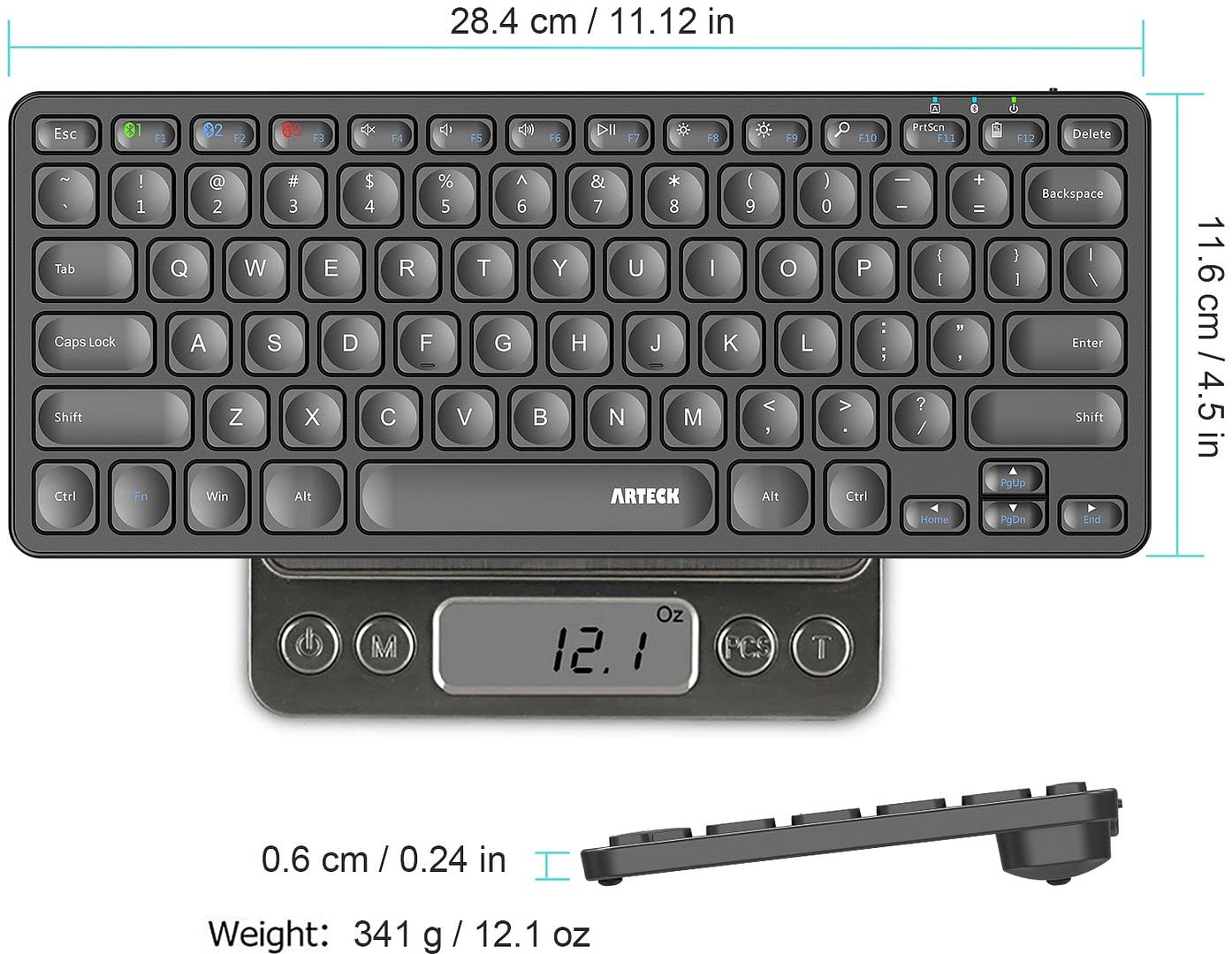 Arteck Universal Multi-Device Bluetooth Keyboard Ultra Slim and Compact Wireless Bluetooth Keyboard with Media Hotkeys for Windows iOS iPad OS Android Computer Desktop Laptop Surface Tablet Smartphone