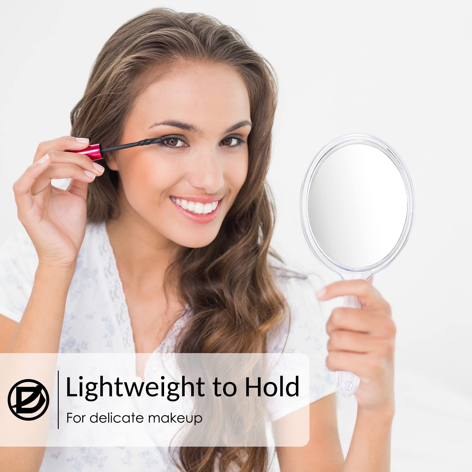 D Handheld Mirror with Handle, Hand Mirror Small Doule Sided Magnifying Mirror 1X 2X, Handle Makeup Mirror, Acrylic Handheld Mirror Rounded Shape, Transparent 1 PCS