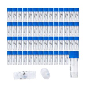 cryoking 0.5ml cyogenic vials, cryogenic vials with external thread blue caps, sterile vials with self-standing bottom, no bottom code, with side barcode, bag of 25