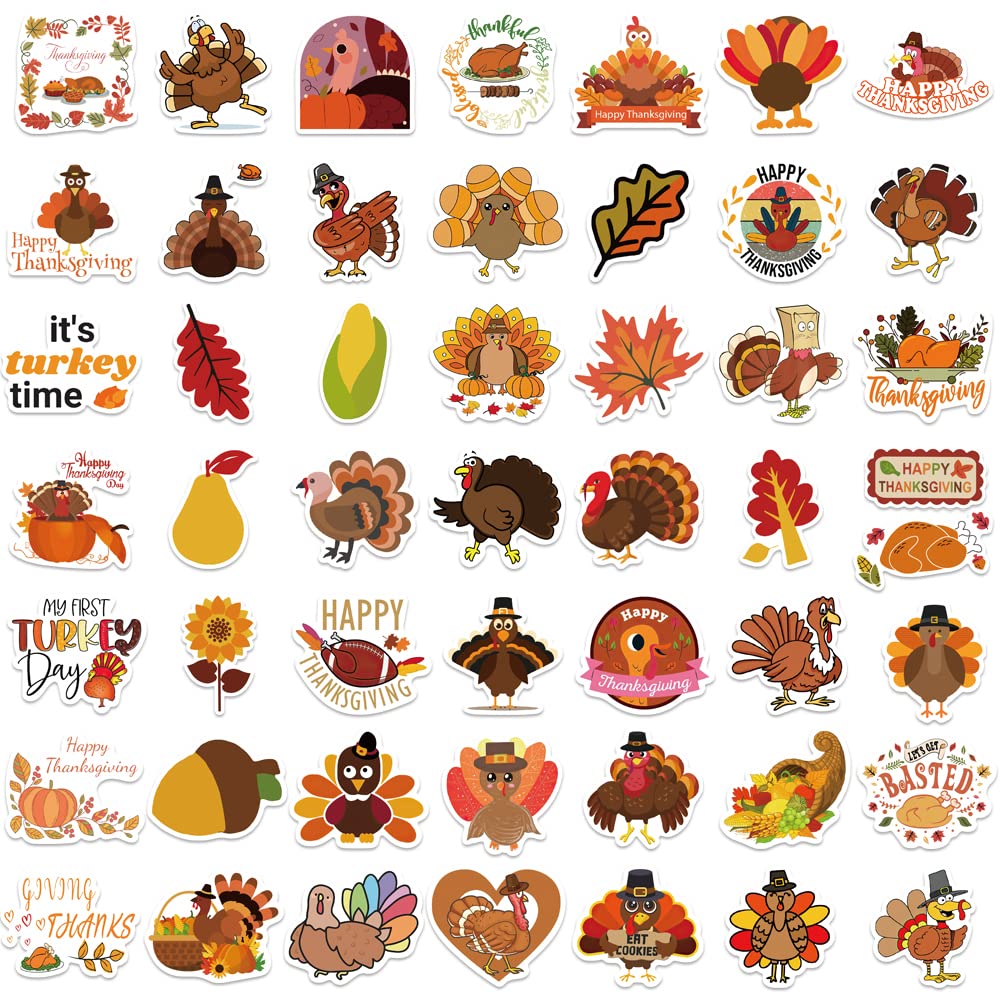 100 Pcs Thanksgiving Stickers Pack Pumpkin Fall Sticker Decals Waterproof Cute Aesthetic Stickers for Kids Aldults Teens Thanksgiving Day Decoration Gifts