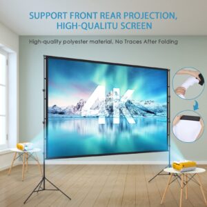 Projector Screen and Stand 150 Inch, LEORFI Outdoor Portable Projector Movie Screen Pull Down, Indoor Projections Screen with Stand 16:9 4K Full HD Support Height Adjustable for Home Theater Camping