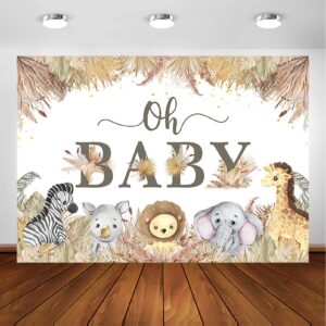 avezano boho oh baby backdrop for safari baby shower decoration background pampas grass baby jungle animals shower gender neutral baby shower birthday wild party supplies (7x5ft)