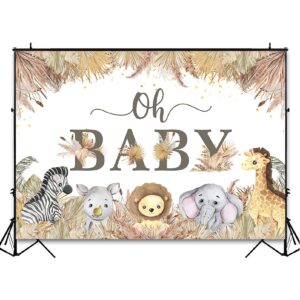 Avezano Boho Oh Baby Backdrop for Safari Baby Shower Decoration Background Pampas Grass Baby Jungle Animals Shower Gender Neutral Baby Shower Birthday Wild Party Supplies (7x5ft)