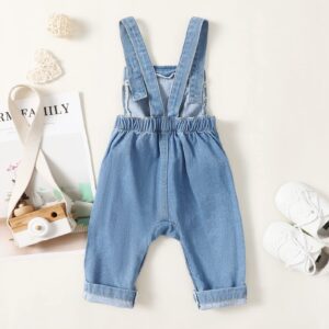 PURSKYY Baby Girls Overalls Jumpsuit Baby Denim Romper Outfits Infant Girls Jeans Jumper Bodysuit Newborn Jeans Overalls Baby Girls Bell Bottoms Playsuit, Blue, 6-12 Months