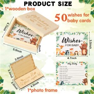 R HORSE 50Pcs Wishes for Baby Cards, Woodland Baby Advice Cards for Baby Shower Guest Book Alternatives, Wishes Cards with Wooden Baby Keepsake Box Sonogram Photo Frame for Baby Shower Game