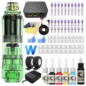 tattoo kit wormhole tattoo rotary tattoo machine kit complete tattoo pen kit 20pcs tattoo cartridge needles 6pcs tattoo ink for beginners and tattoo artists wtk159