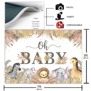 Avezano Boho Oh Baby Backdrop for Safari Baby Shower Decoration Background Pampas Grass Baby Jungle Animals Shower Gender Neutral Baby Shower Birthday Wild Party Supplies (7x5ft)