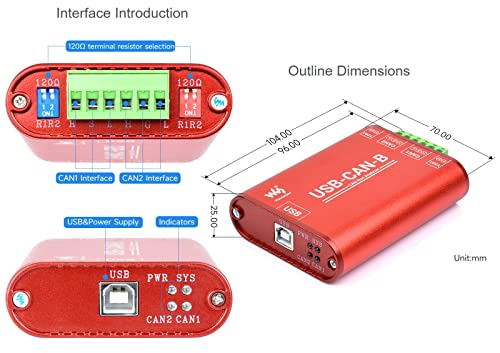 Waveshare USB to CAN Adapter Dual-Channel CAN Analyzer Industrial Isolation Support Windows XP/7/8/10/11 and Linux Systems