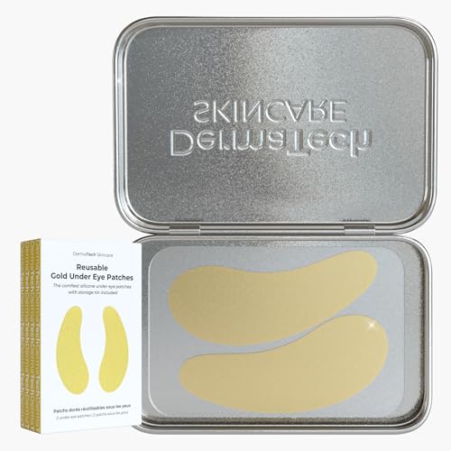 DermaTech Skincare Reusable Under Eye Patches Eco-Friendly Wrinkle Patches with Tin Case | 100% Silicone Reusable Facial Patches | For Puffy Eyes, Dark Circles, Reducing Wrinkles