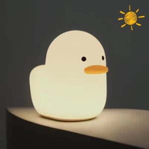 silicone duck night light for kids, led sleep nursery bedside lamp rechargeable, with touch sensor timer parenting light for children's holiday gift, yellow