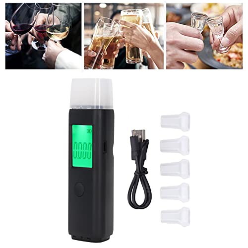 Alcohol Breathalyzer, Portable Breath Alcohol Tester with 5 Blowpipes and USB Cable, 0.000 to 0.190 BAC High Sensitivity Handheld Breath Alcohol Tester