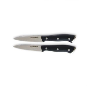 zakarian by dash 2 piece chef grade german steel paring knife set with smooth and serrated blades for chopping, dicing, mincing, slicing and more – black