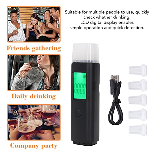 Alcohol Breathalyzer, Portable Breath Alcohol Tester with 5 Blowpipes and USB Cable, 0.000 to 0.190 BAC High Sensitivity Handheld Breath Alcohol Tester