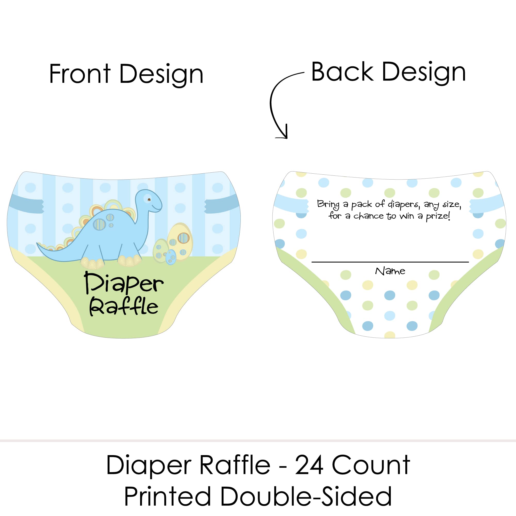 Big Dot of Happiness Baby Boy Dinosaur - Diaper Shaped Raffle Ticket Inserts - Baby Shower Activities - Diaper Raffle Game - Set of 24