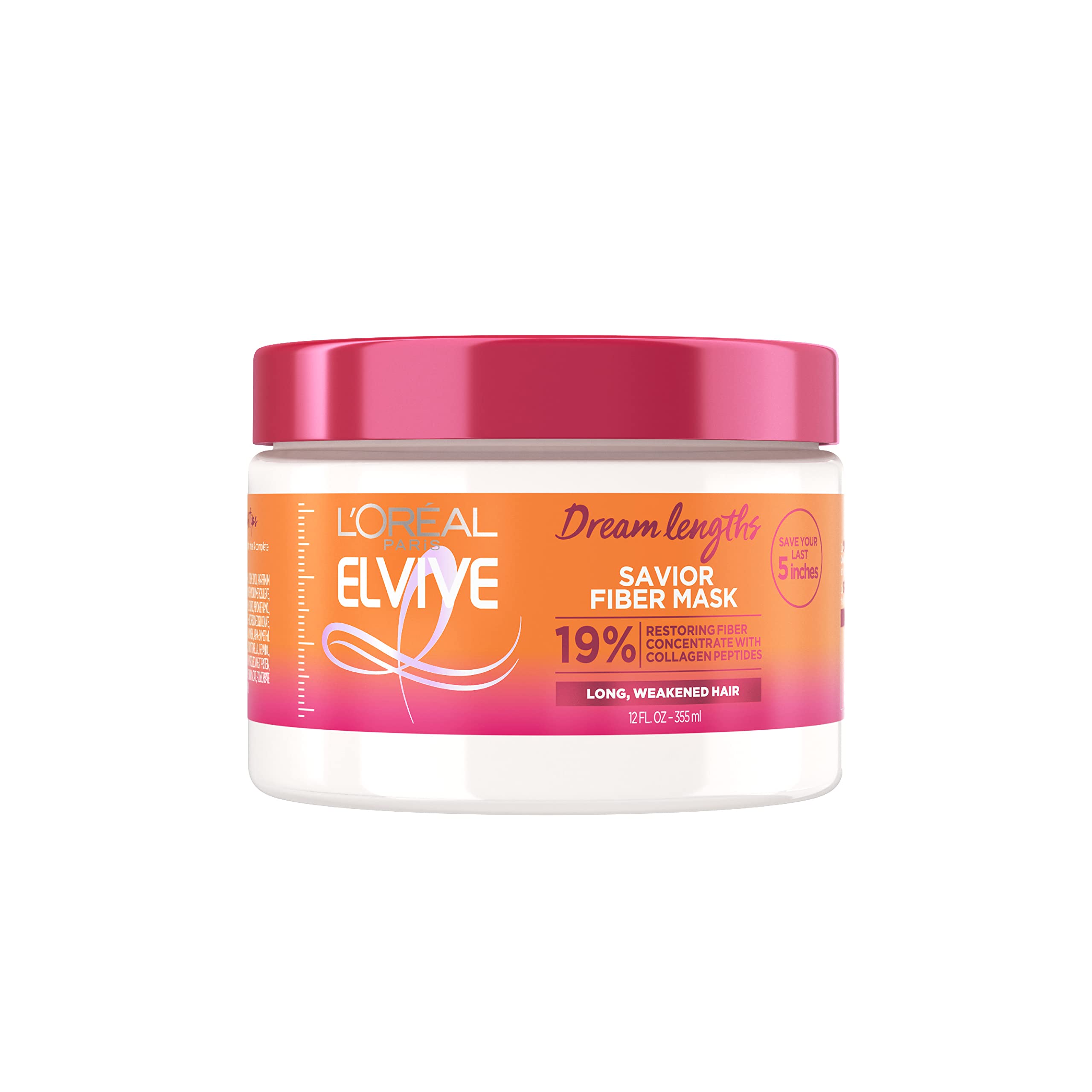 L'Oreal Paris Elvive Dream Lengths Savior Fiber Hair Mask with Collagen Peptides Concentrate to Revive and Restore, 3 Min Hair Treatment Formula, 12 Fl Oz