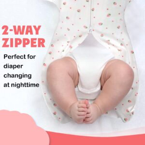 2 Pack Transition Swaddle with 2 Way Zipper, 100% Cotton Baby Swaddle Arms in/Out Arms Free Design Transitional Swaddle, Arms Up Sleeping Sack Baby Sleep Sack (Strawberry & Flower, Small 0-3 Months)