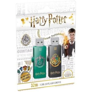 emtec harry potter m730 usb 2.0 flash drive - 32gb-slytherin & hogwarts duo pack (ecmmd32gm730hp02p2)