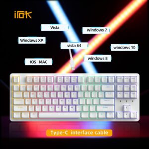 IROK FE87/104 RGB Mechanical Keyboard, Hot Swappable Gaming Keyboard, Customizable Backlit, Magnet Upper Cover Type-C Wired Keyboard for Mac Windows-White/Brown Switch