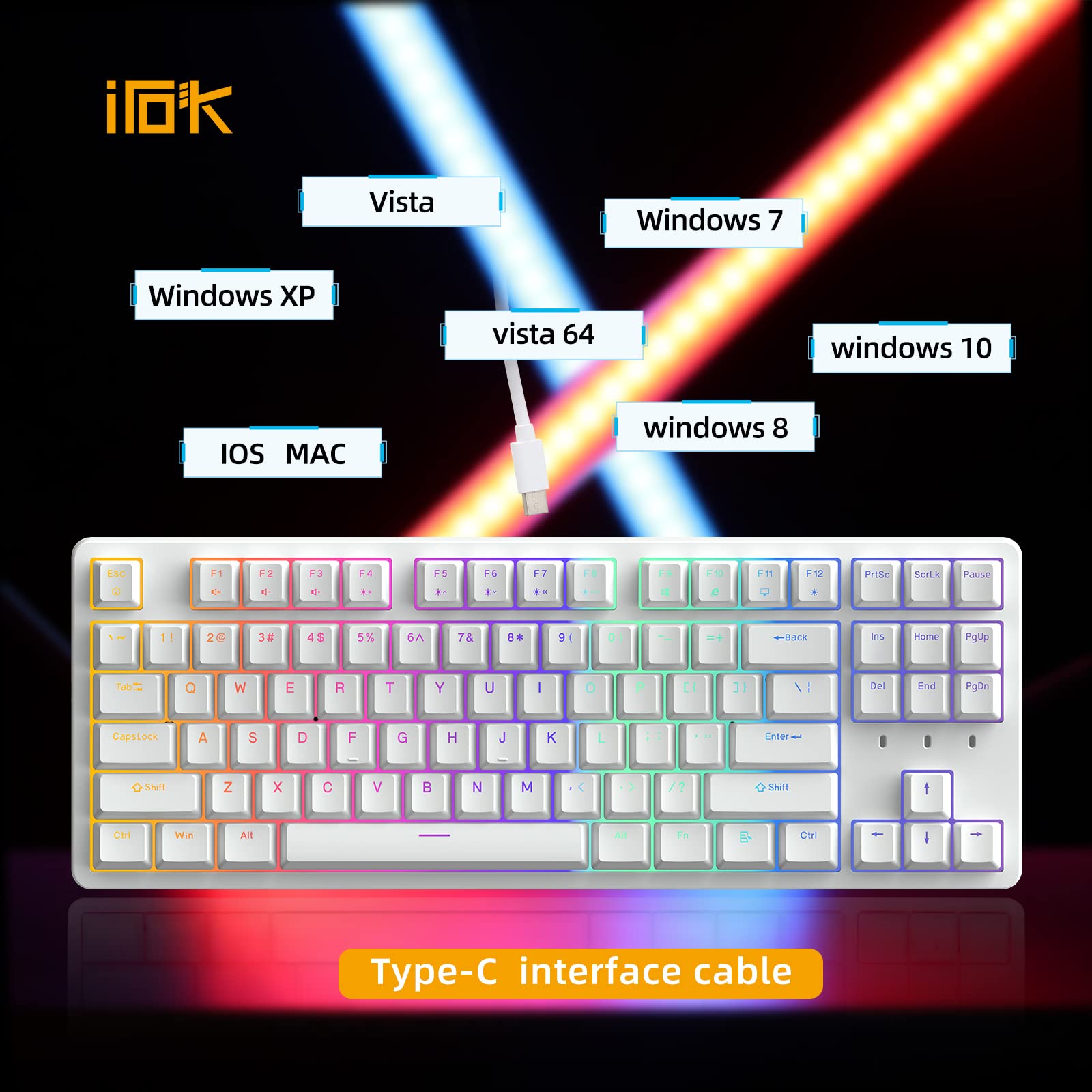 IROK FE87/104 RGB Mechanical Keyboard, Hot Swappable Gaming Keyboard, Customizable Backlit, Magnet Upper Cover Type-C Wired Keyboard for Mac Windows-White/Brown Switch