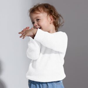 PATPAT Baby Girls Boys Todder Solid Long Sleeve White Sweaters Fall Winter Clothes for Girls Boys 3 Years