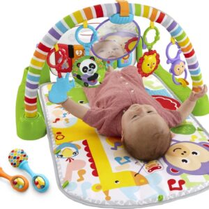 Fisher-Price Portable Bassinet and Travel Play Area with Baby Toys, On-The-Go Baby Dome, Windmill Fisher-Price Baby Gym with Kick & Play Piano Learning Toy Featuring and 2 Soft Maracas Rattle Toys