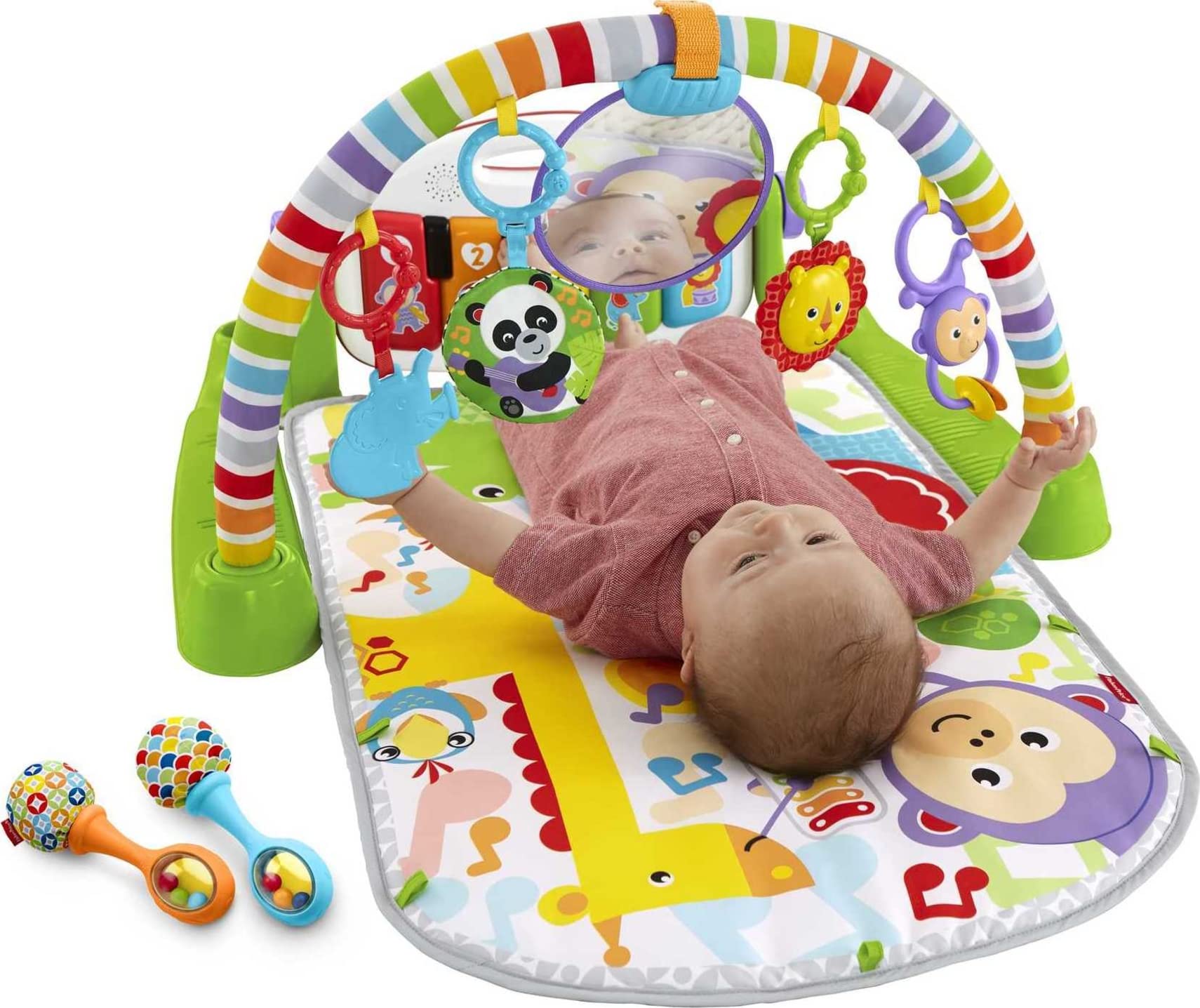 Fisher-Price Portable Bassinet and Travel Play Area with Baby Toys, On-The-Go Baby Dome, Windmill Fisher-Price Baby Gym with Kick & Play Piano Learning Toy Featuring and 2 Soft Maracas Rattle Toys