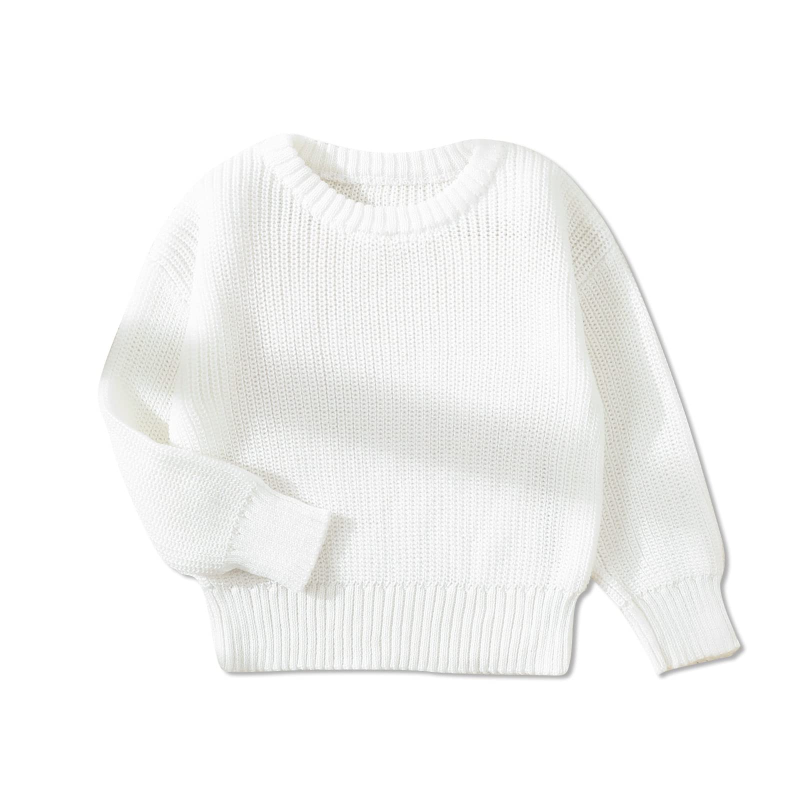 PATPAT Baby Girls Boys Todder Solid Long Sleeve White Sweaters Fall Winter Clothes for Girls Boys 3 Years